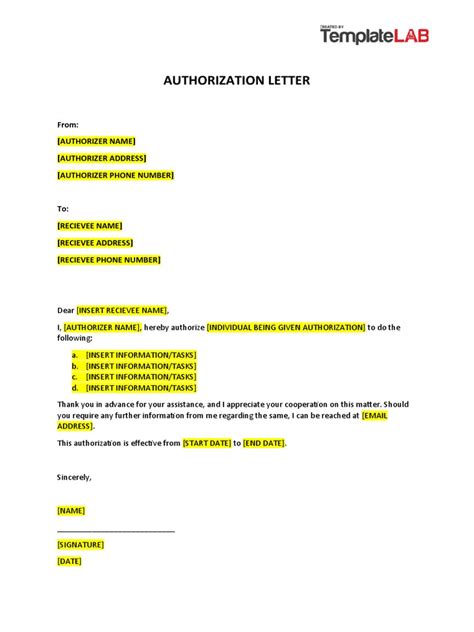 Authorization Letter Template Pdf