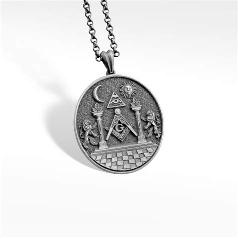 Mason Pendant Silver Masonic Symbol Necklace For Man Silver Freemasonry