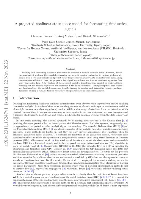 Pdf A Projected Nonlinear State Space Model For Forecasting Time Series Signals