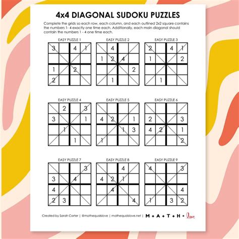 4x4 Diagonal Sudoku Puzzles Math Love