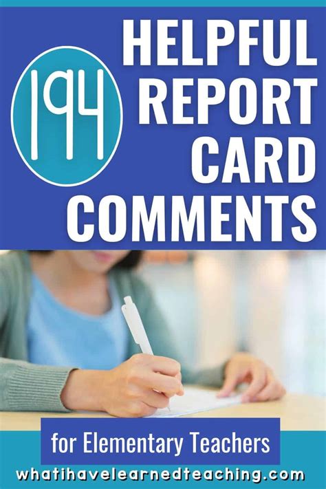 Helpful Report Card Comments For Elementary Teachers