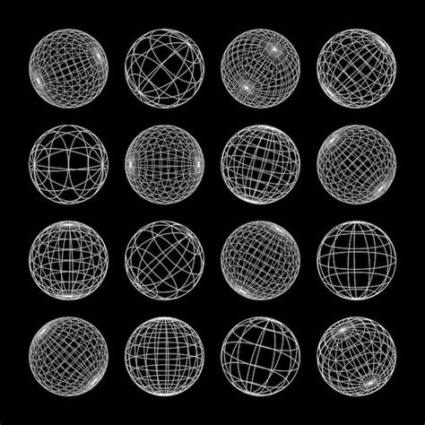 Premium Vector Wireframe Shapes Lined Sphere Perspective Mesh D Grid Low Poly Geometric