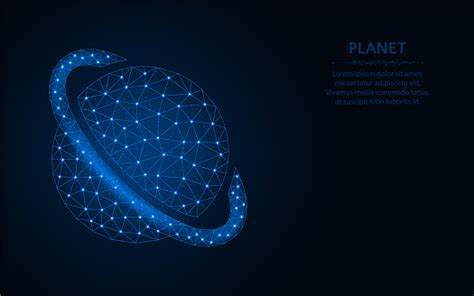 반지 낮은 폴리 디자인 공간 와이어 프레임 메쉬 다각형 벡터 일러스트와 행성 은 어두운 파란색 배경에 포인트와 선으로 만든 0명에 대한 스톡 벡터 아트 및 기타 이미지