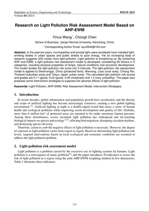 Pdf Research On Light Pollution Risk Assessment Model Based On Ahp Ewm