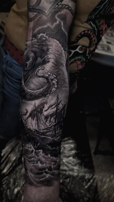 Kraken Attacking Pirate Ship Tattoo Lucas Wormsbecher Pirate Tattoo
