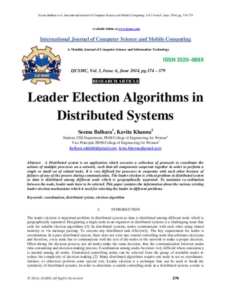 Pdf Leader Election Algorithms In Distributed Systems