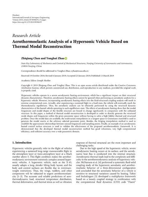 Aerothermoelastic Analysis Of A Hypersonic Vehicle Edu Received 19 October 2018 Revised 4