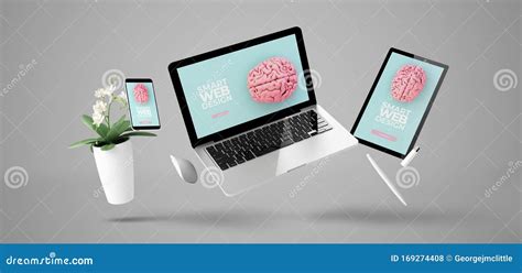 floating devices showing smart responsive website design stock