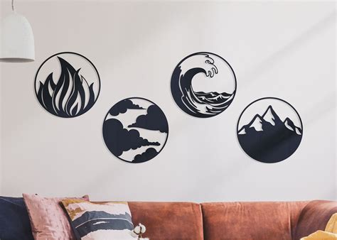 Metal Four Elements Wall Art Set Fire Water Air Earth Etsy