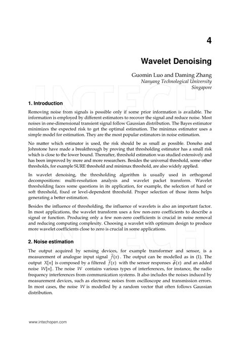 Pdf Wavelet Denoising