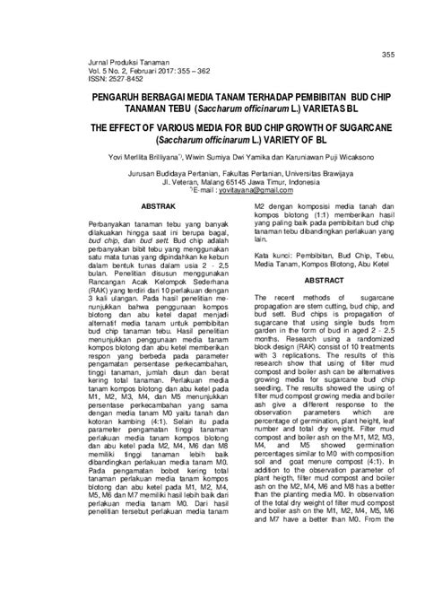 Pdf Pengaruh Berbagai Media Tanam Terhadap Pembibitan Bud Chip Tanaman Tebu Saccharum