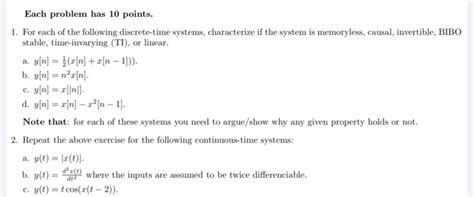 Solved Each Problem Has Points For Each Of The Chegg