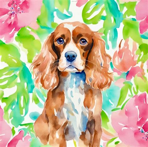 Grandmillennial Art Preppy Cocker Spaniel Dog Fine Art Giclee Print