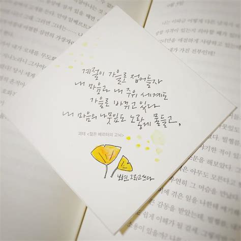 봄봄캘리 계절이 가을로 접어들자 내 마음과 내 주위 세계도 가을로 바뀌고 있다 내 마음의 나뭇잎도 Facebook