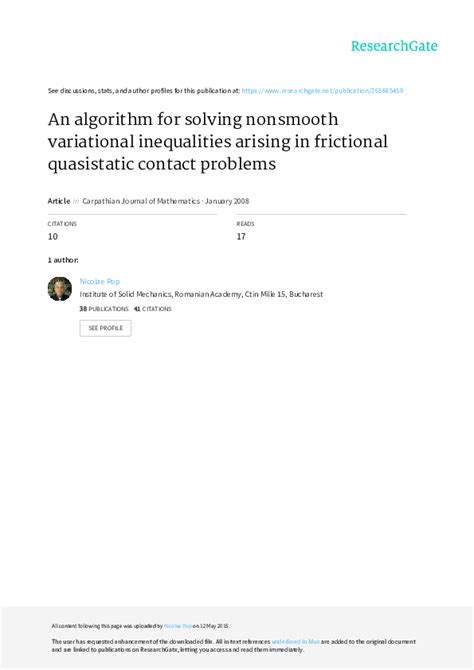 Pdf An Algorithm For Solving Nonsmooth Variational Inequalities Arising In Frictional