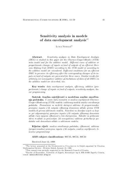 Pdf Sensitivity Analysis In Models Of Data Envelopment Analysis