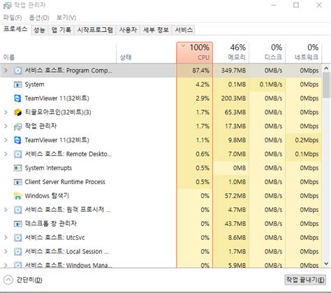 Program Compatibility Assistant Service 윈도우 10 너무 느려요
