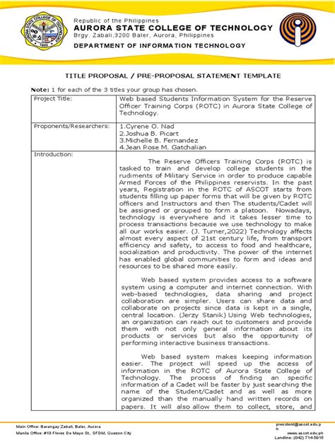 Title Proposal Web Based Rotc Student Information System Pdf