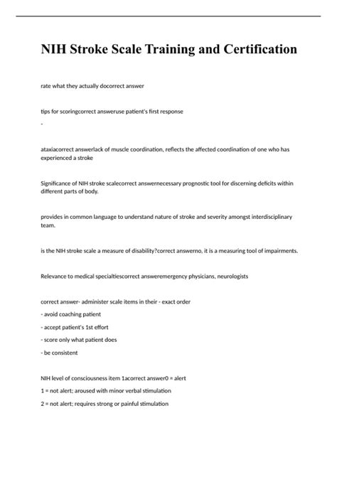NIH Stroke Scale Training And Certification Questions With Correct Answers NIHSS Stuvia US