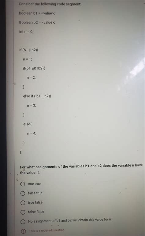 solved consider the following code segment bőlean b1