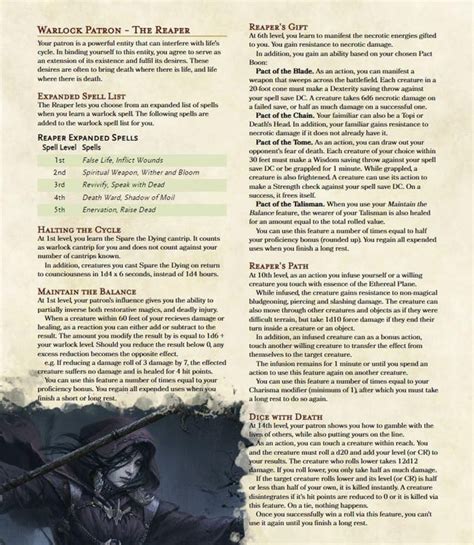 Warlock Patron The Reaper R Dndhomebrew
