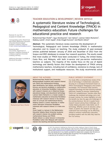 Pdf A Systematic Literature Review Of Technological Pedagogical And Content Knowledge Tpack