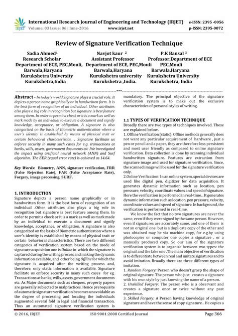 Pdf Review Of Signature Verification Technique · Using Neural