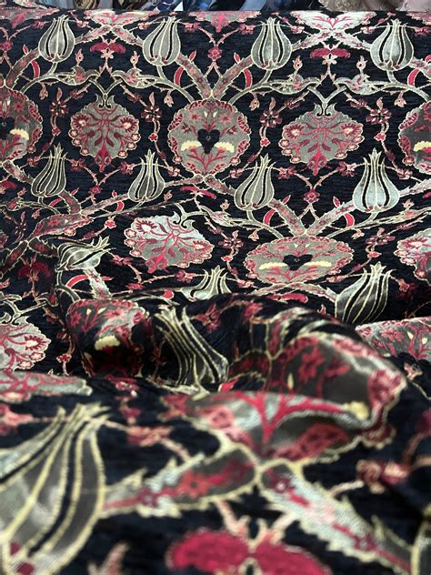 Black And Gold Tile Jacquard Chenille Upholstery Fabric By The Yards