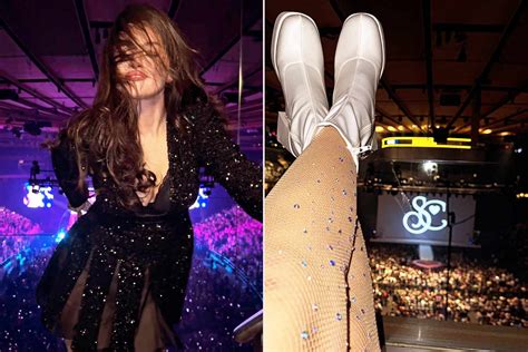 Selena Gomez Teams Sexy Sheer LBD with Crystal Fishnets at Sabrina Carpenter Concert