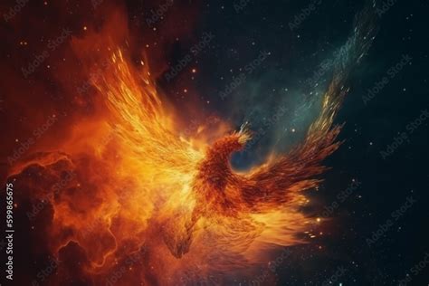 Fire Phoenix Bird In Space Background Generative Ai Stock Illustration