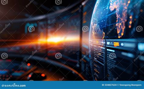 curved monitor displaying data analysis graphs stock image 331124503