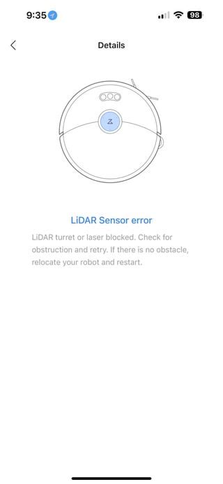 Lidar Turret Sensor Error Help Rroborock
