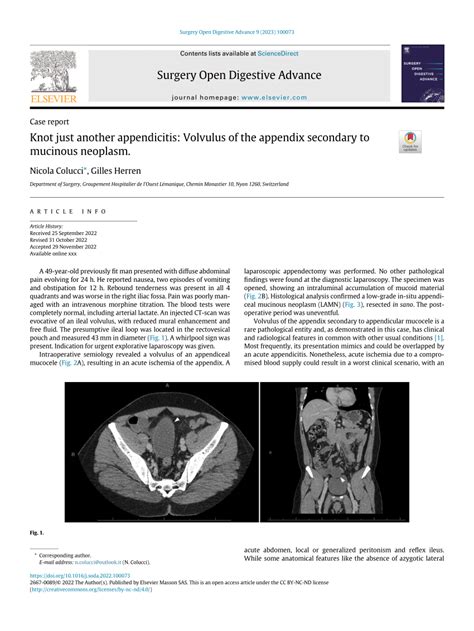 Pdf Knot Just Another Appendicitis Volvulus Of The Appendix Secondary To Mucinous Neoplasm