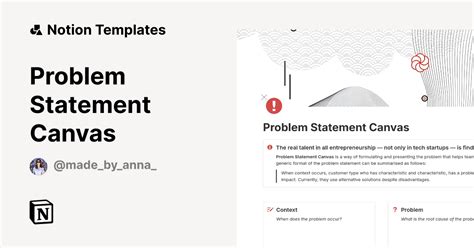 Problem Statement Canvas Template By Anna Notion Marketplace