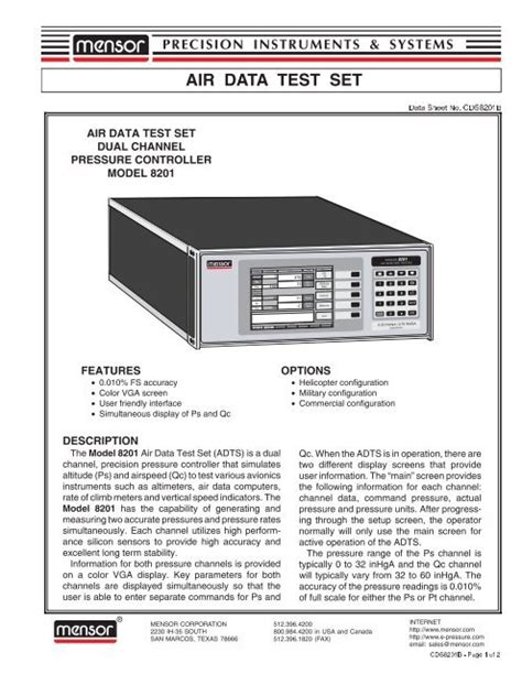 Precision Instruments And Systems Air Data Test Set Aptec Electronics