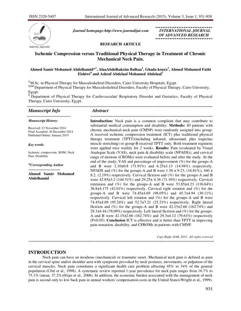 Pdf Ischemic Compression Versus Traditional Physical Therapy In