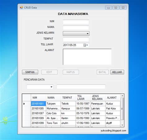 tutorial source code crud and searching data dengan vb dan mariadb