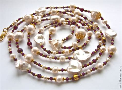 Сотуар из жемчуга и гранатов Женева серебро позолота в интернет