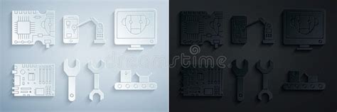 Set Spanner Bot Electronic Computer Components Motherboard Digital Chip Conveyor Belt With