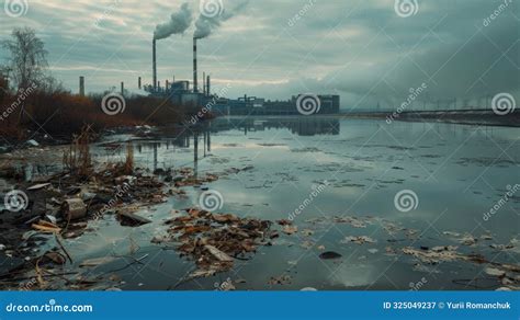 realistic image depicting pollution in reservoir environmental issue