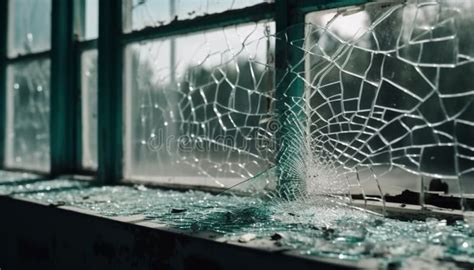 Spider Web Traps Raindrop On Broken Glass Generated By Ai Stock Image