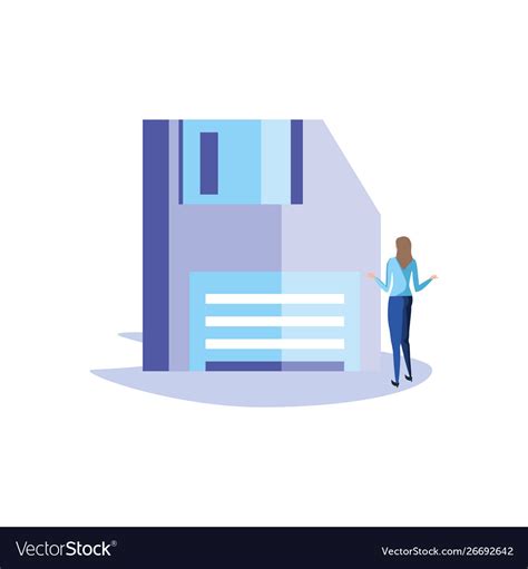 Business Woman Elegant With Floppy Disk Royalty Free Vector