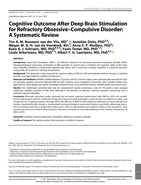 (PDF) Cognitive Outcome After Deep Brain Stimulation for Refractory Obsessive–Compulsive ...