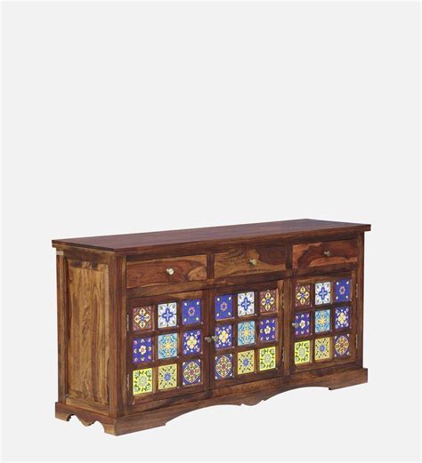 Large Storage Sideboard With Sheesham Wood And Textured Panels