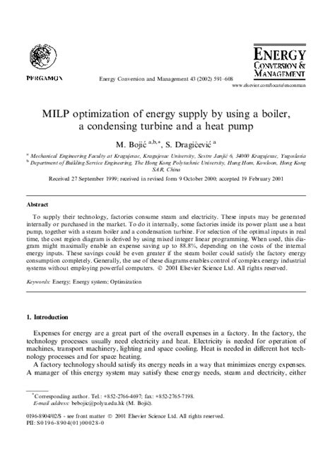 Pdf Milp Optimization Of Energy Supply By Using A Boiler A