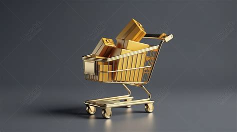3d 렌더링된 그림 세련된 회색 배경의 고급스러운 금 쇼핑 카트 및 신용 카드 회색 카드 배경 쇼핑 바구니 배경 금 배경 이미지 Hd 회색 카드 쇼핑 바구니 금