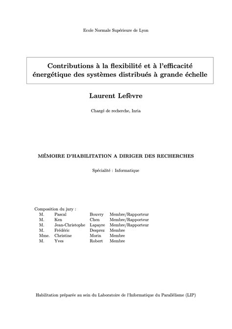 Laurent Lefevre Habilitation à Diriger Les Recherches Contributions