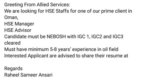 hse advisor and hse manager