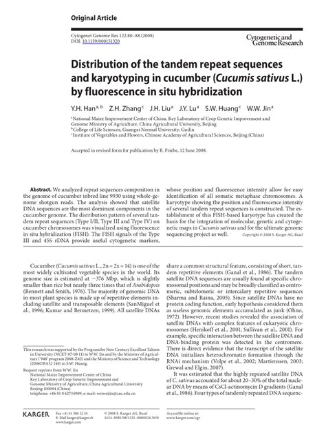 Pdf Distribution Of The Tandem Repeat Sequences And Karyotyping In