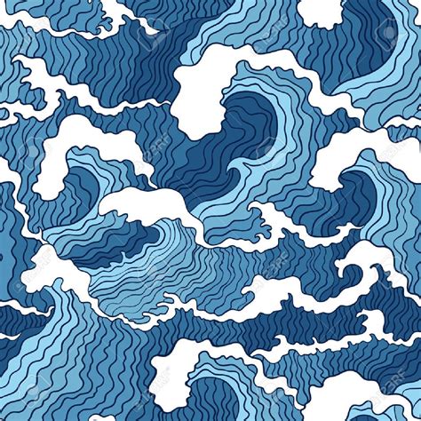 Japanese Abstract Blue And White Wave Seamless Pattern Stock Vector